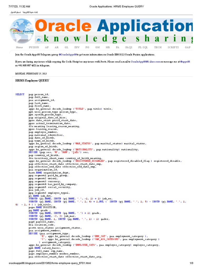 Oracle Applications - HRMS Employee QUERY | PDF | Cyberspace | Computer ...