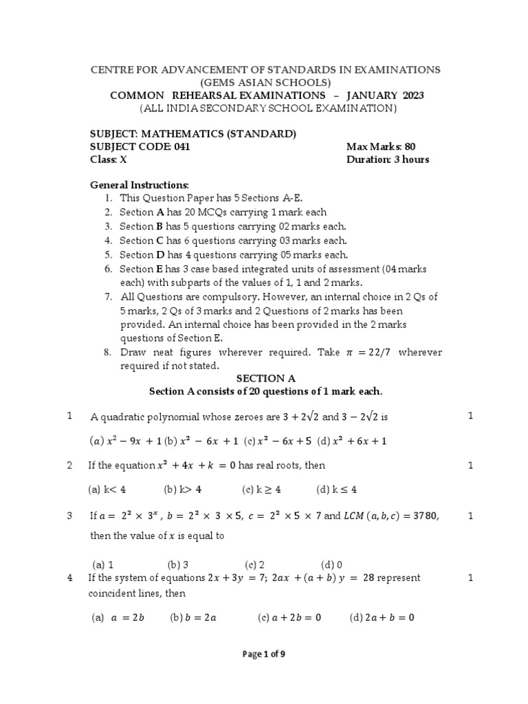 Maths 'CASE - MATH (STANDARD) - QP - FINAL' With You | PDF | Circle | Sphere