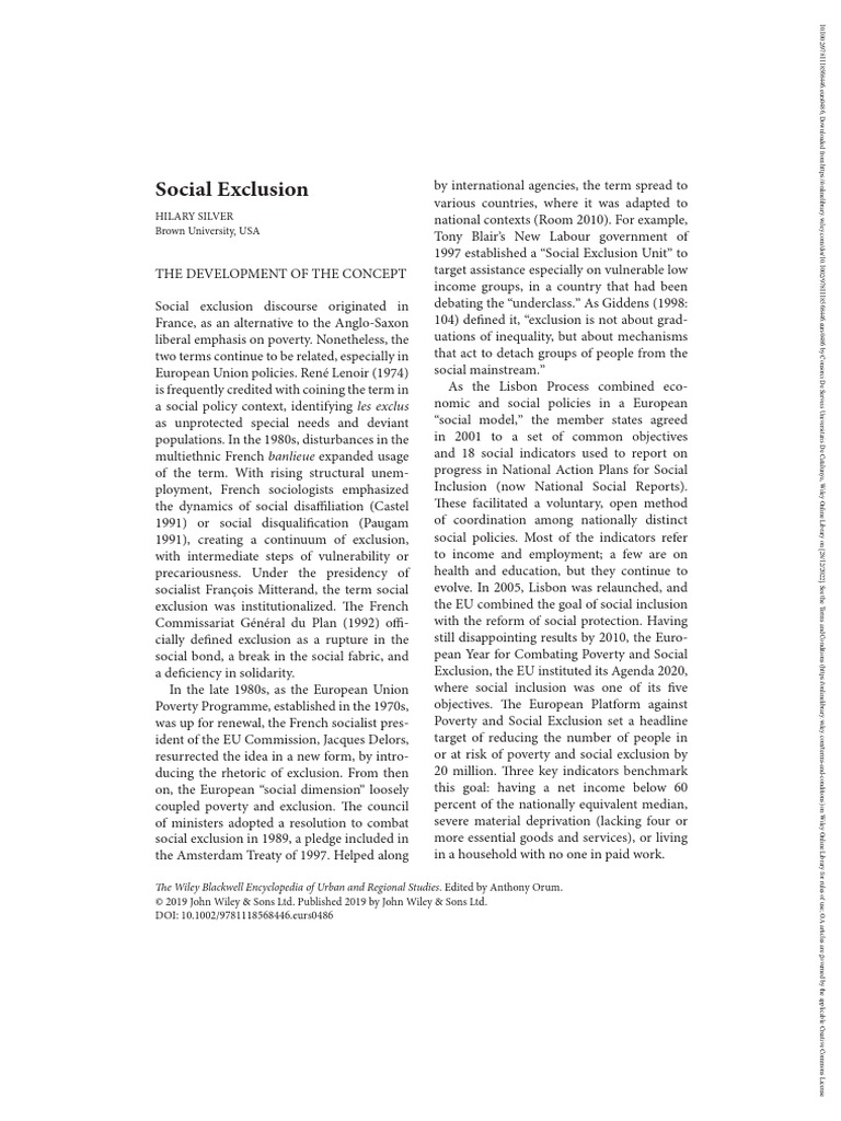 Orum, A.M. and Silver, H. (2022) - Social Exclusion. | PDF | Social Exclusion | Discrimination