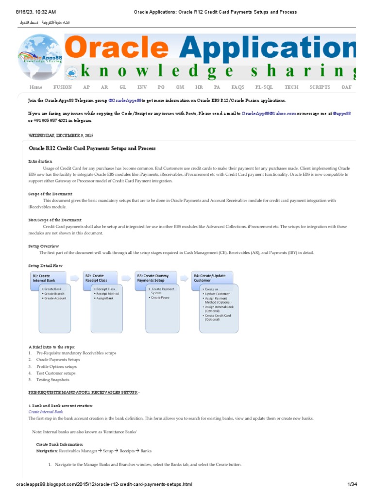 Oracle R12 Credit Card Setup Guide | PDF | Finance & Money Management