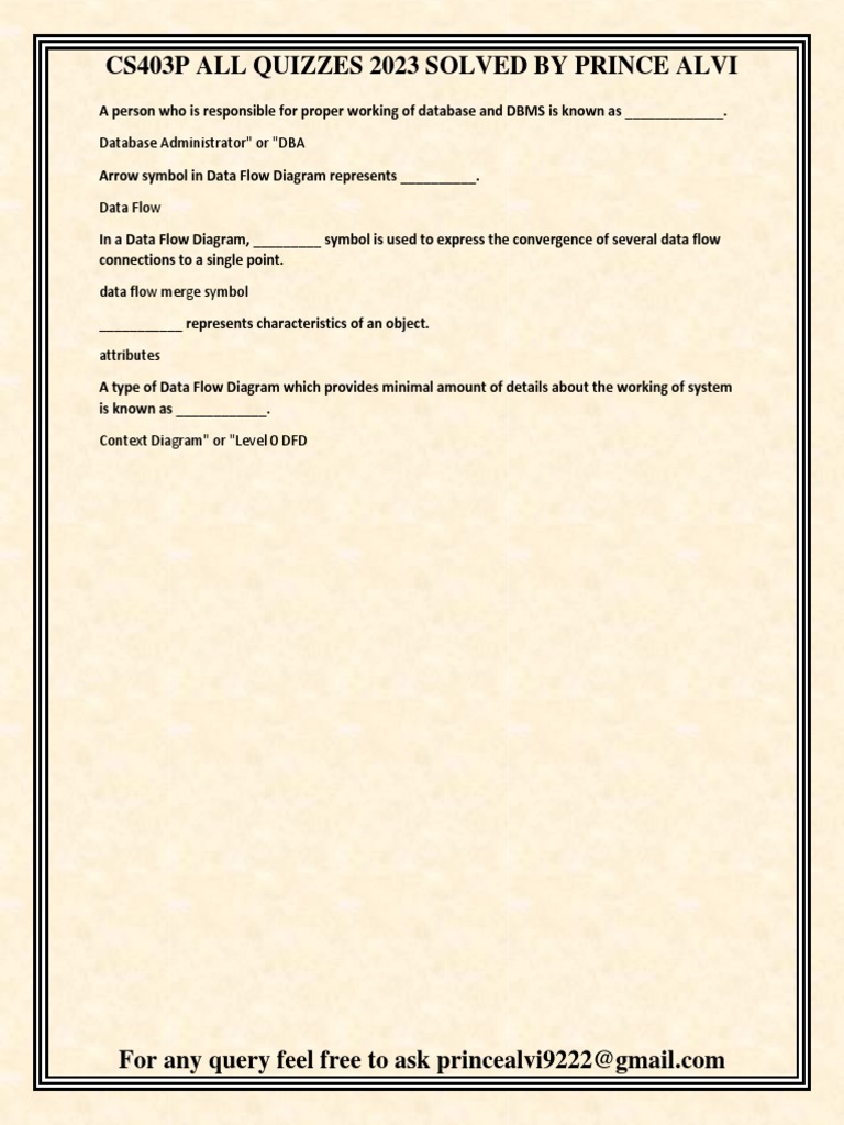 Cs403p All Quizzes 2023 Solved by Prince Alvi | PDF