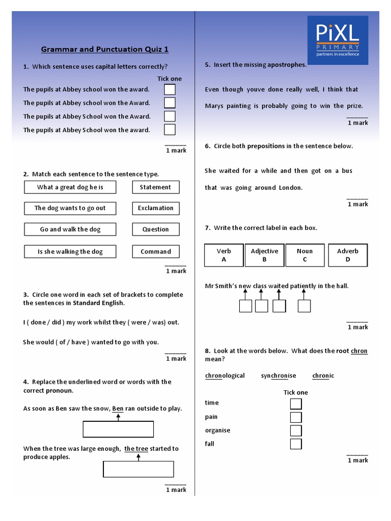 Grammar and Punctuation Quick Quizzes | PDF | Adverb | Sentence ...