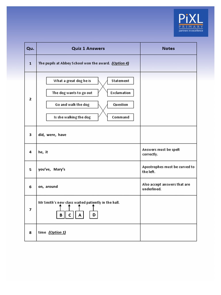 Grammar and Punctuation Quick Quizzes Answers | PDF