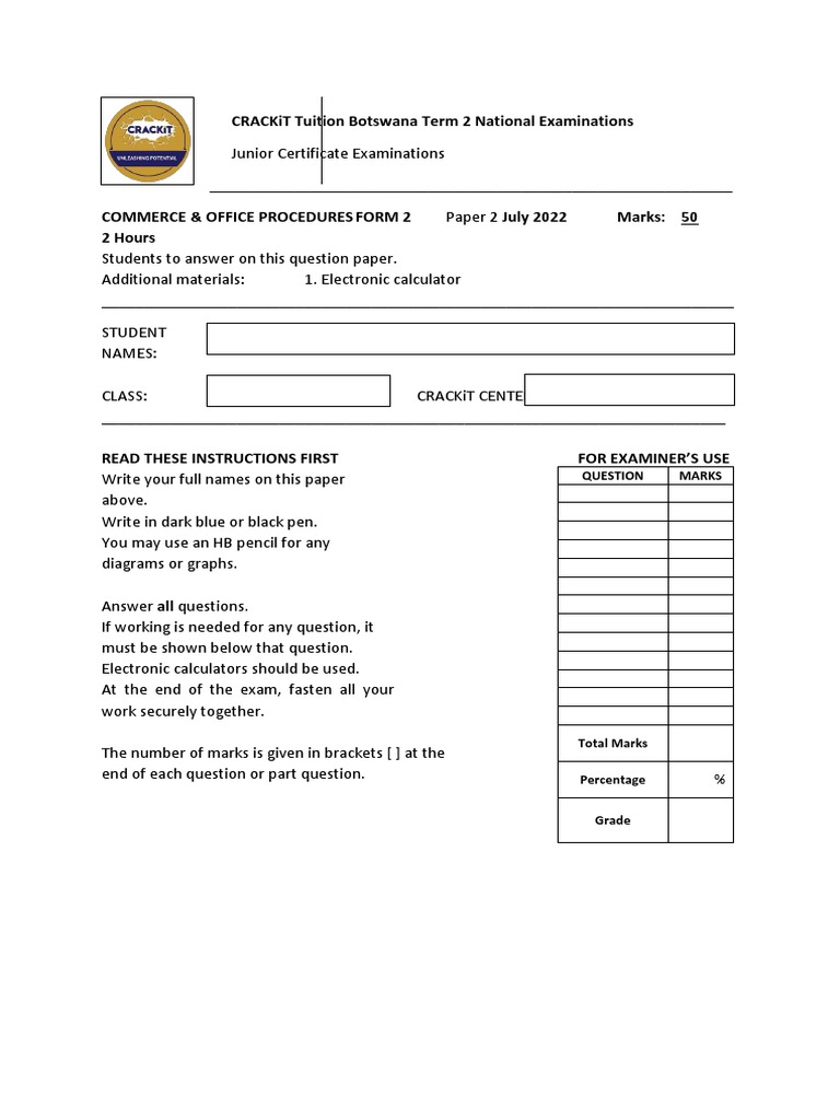 Com & Op Form 2 Paper 2 | PDF