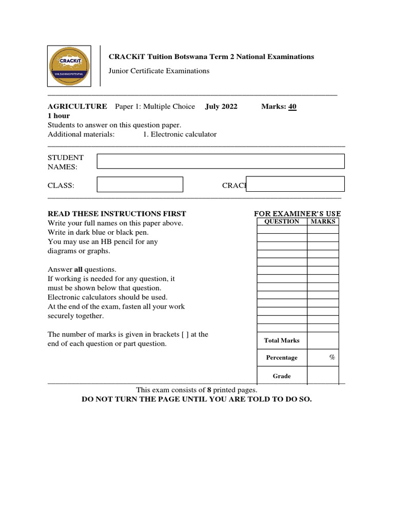 Form 1 Agric Paper 1 | PDF