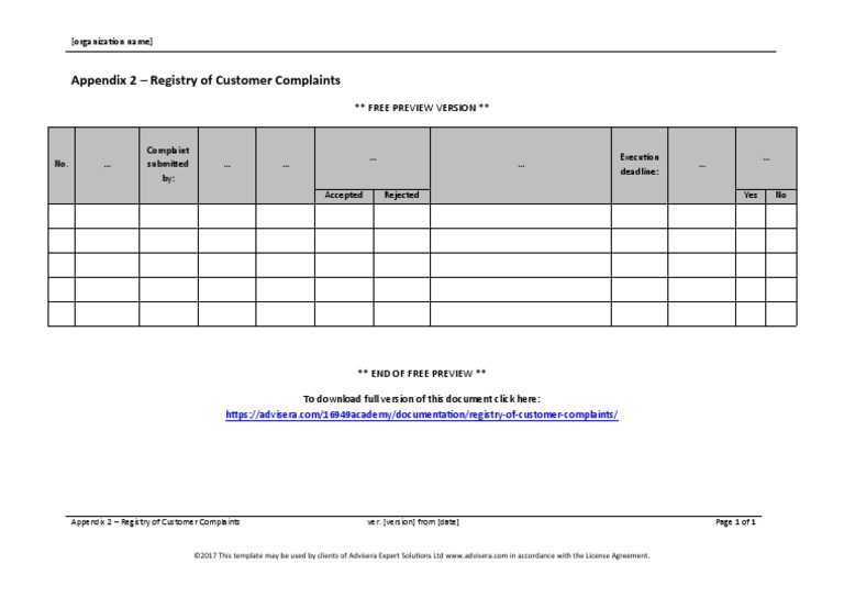 08.2 Appendix 2 Registry of Customer Complaints Preview EN | PDF