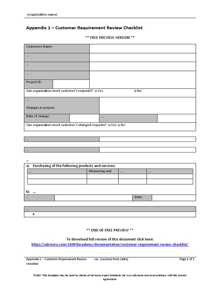 Customer Requirement Review Checklist | PDF