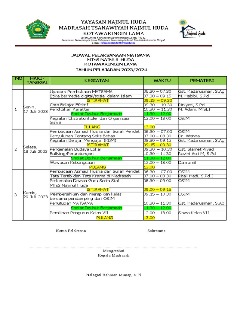 Jadwal MATSAMA | PDF