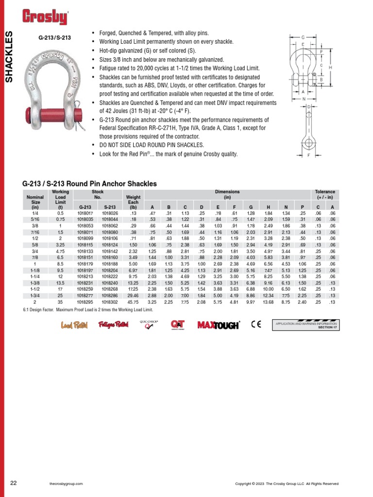 G-213 / S-213 Round Pin Anchor Shackles | PDF