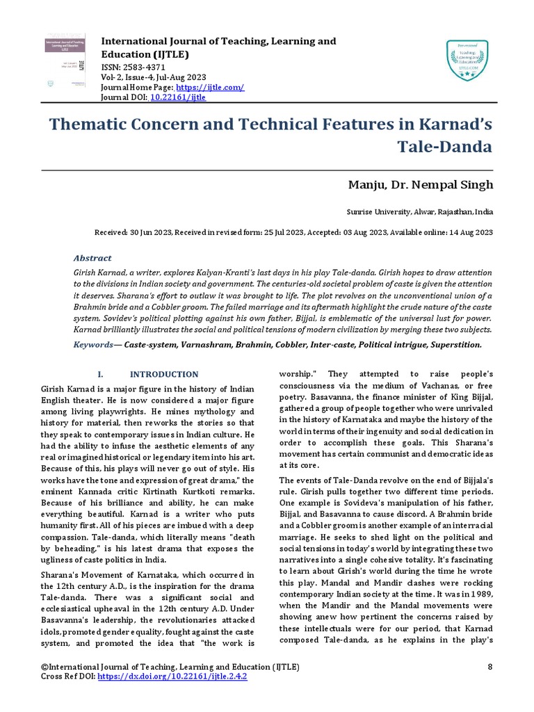 Thematic Concern and Technical Features in Karnad's Tale-Danda | PDF ...