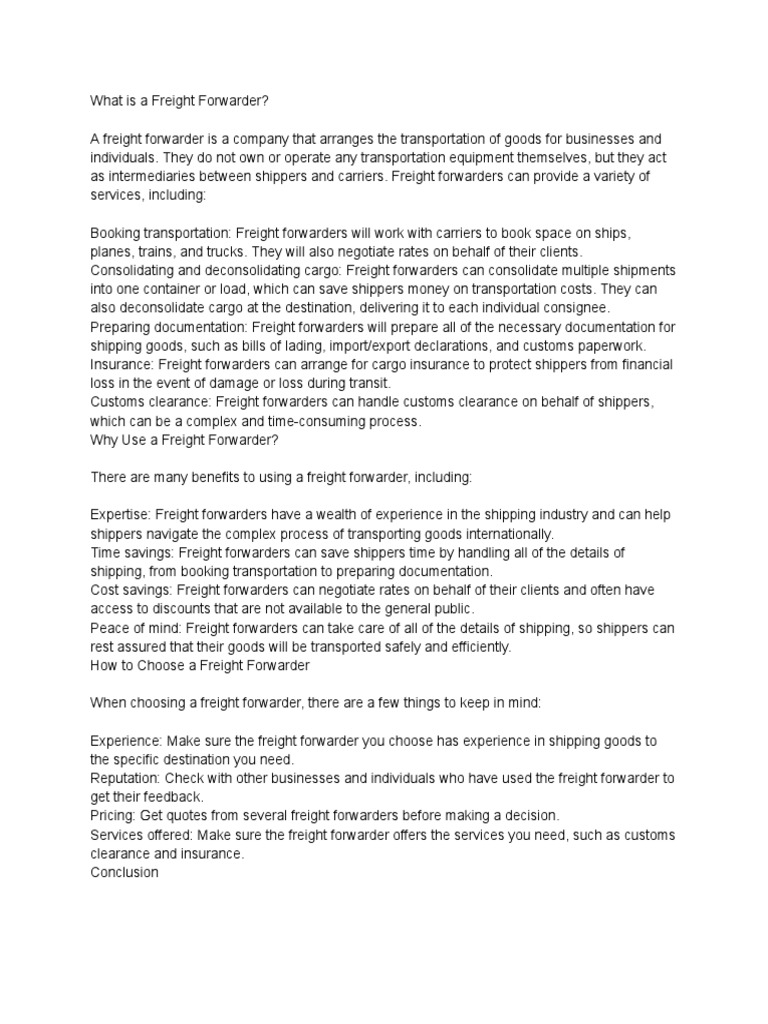 Intro To Freight Forwarders | PDF | Cargo | Freight Transport