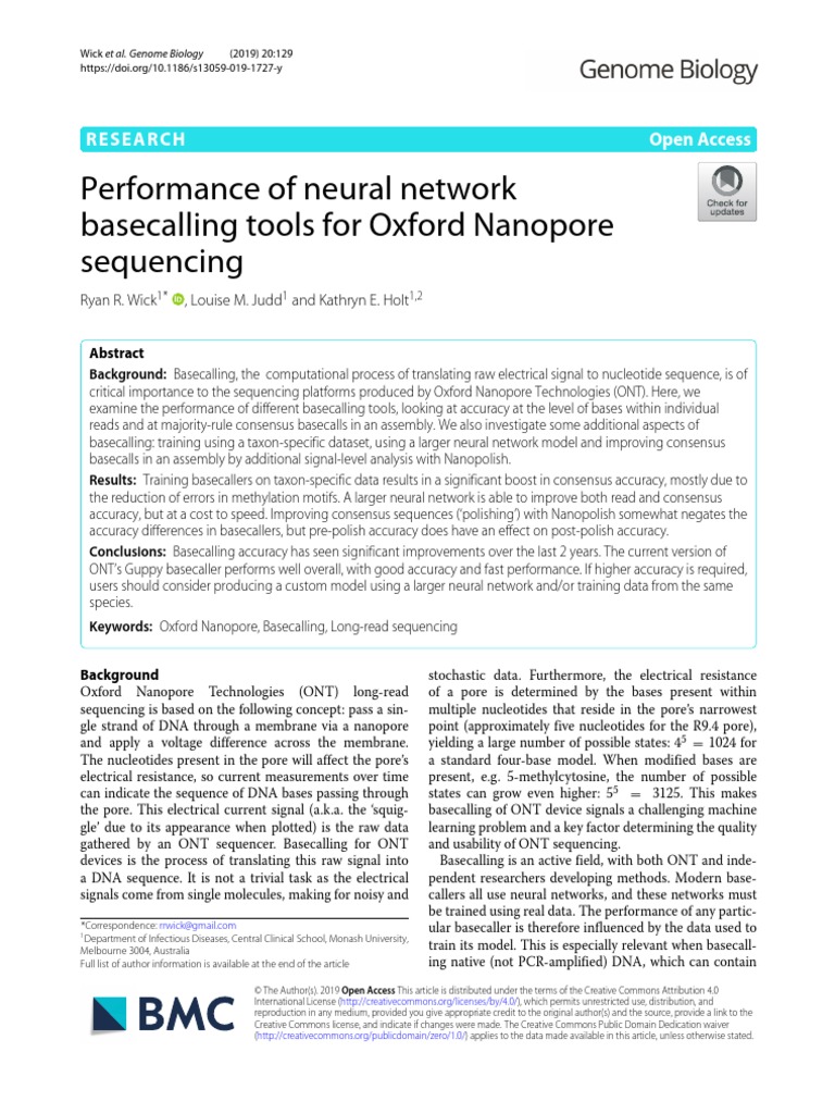 Performance of neural network basecalling tools for Oxford Nanopore ...