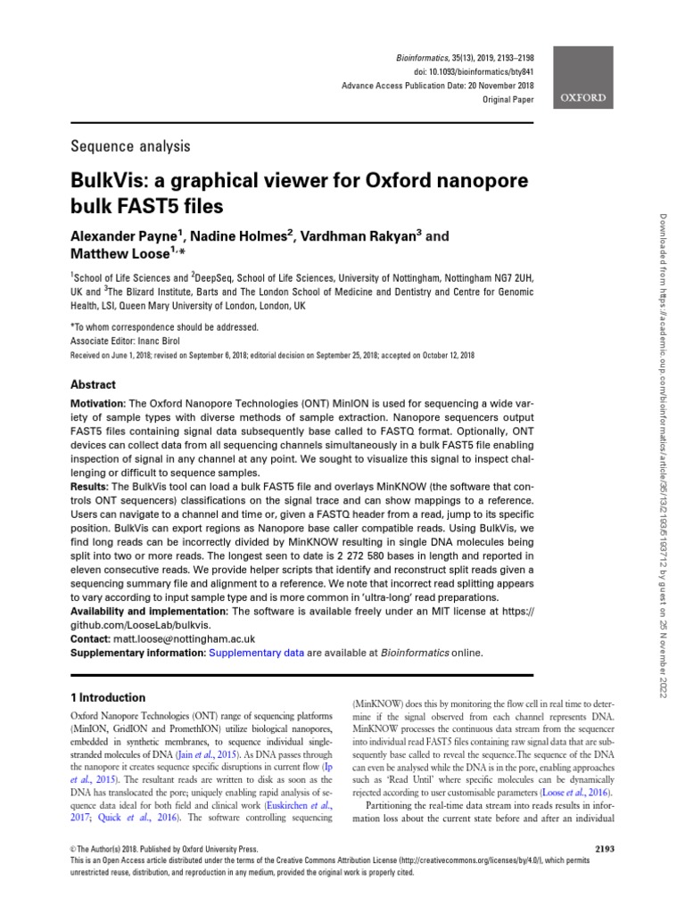 BulkVis-a Graphical Viewer For Oxford Nanopore | PDF | Dna Sequencing | Base Pair