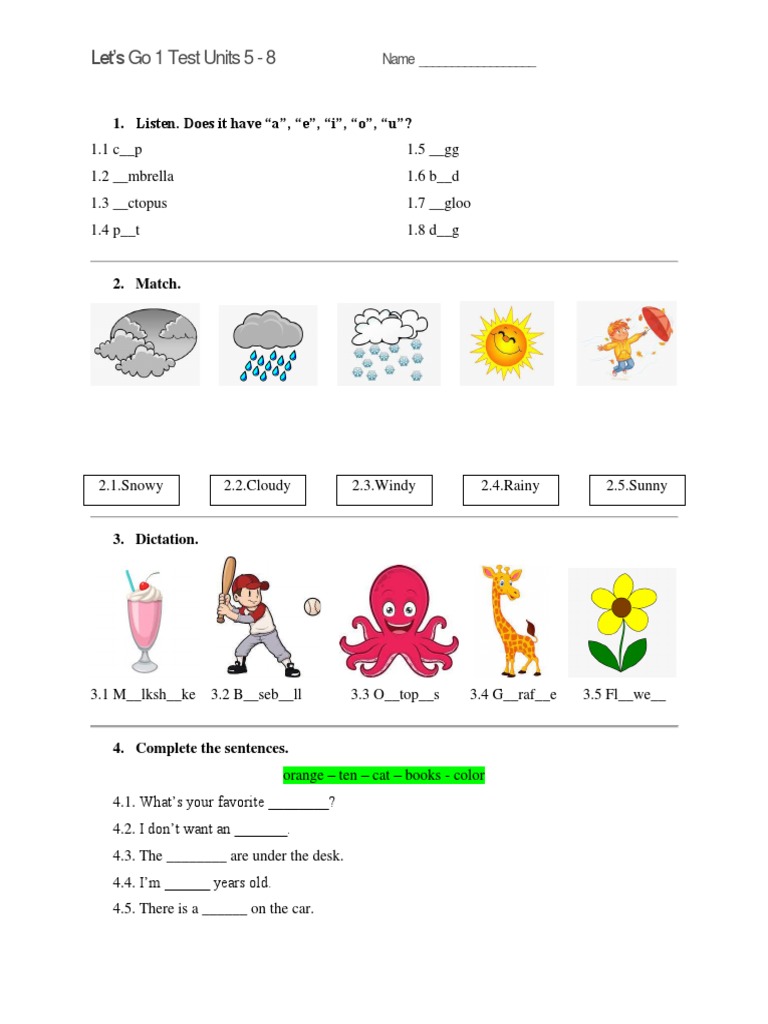 Let's Go 1 Test (Units 5-8) | PDF