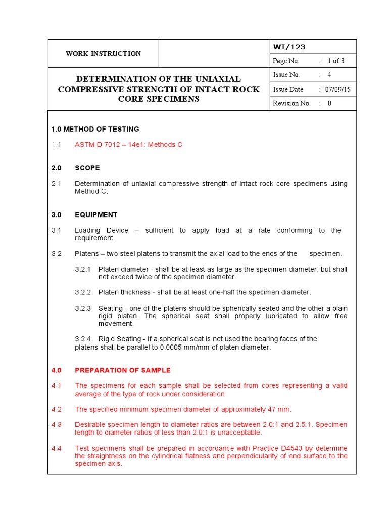 WI-123 UCS of Intact Rock Core (ASTM Method) | PDF | Strength Of ...