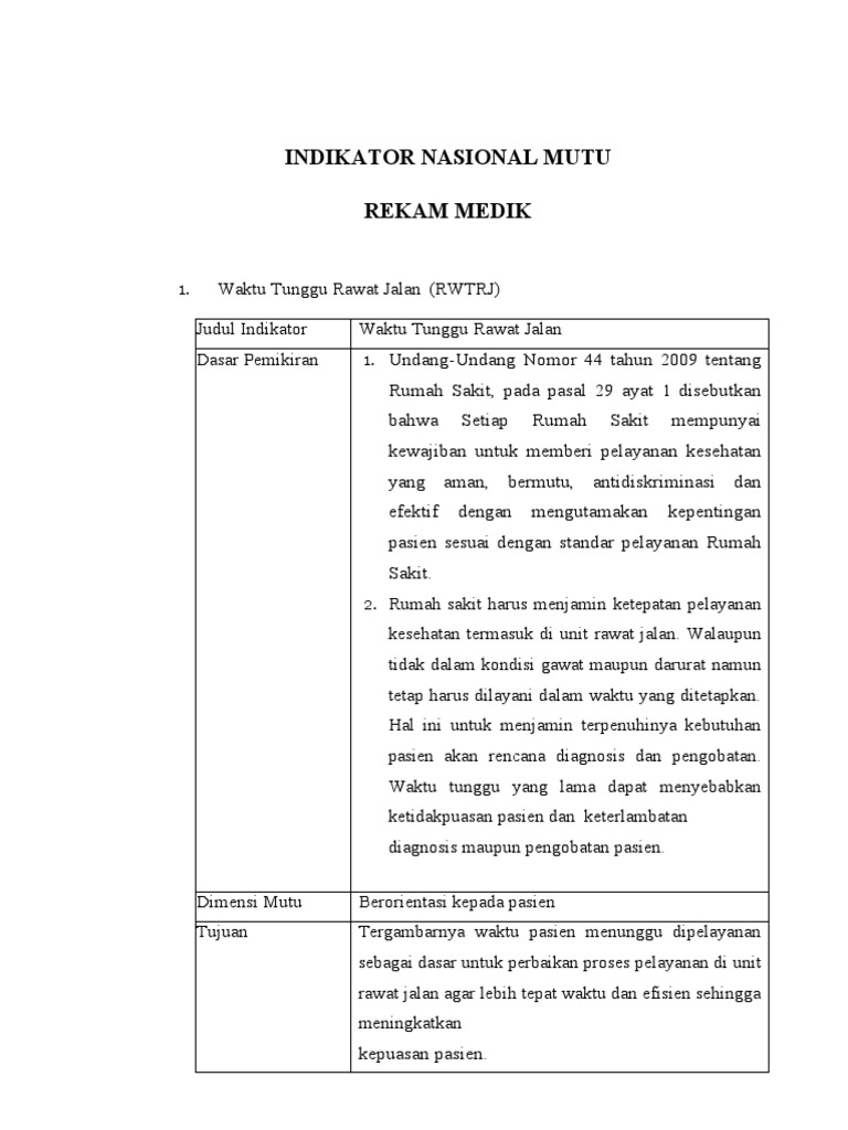 Indikator Mutu Rekam Medik | PDF