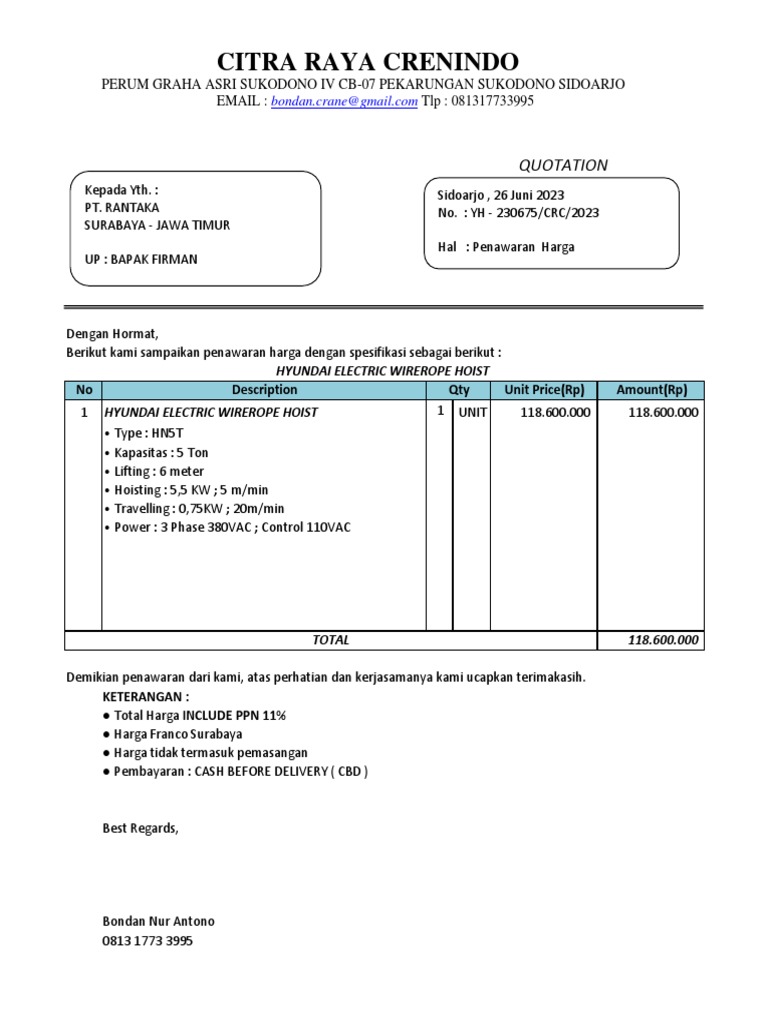 Penawaran Pt. Rantaka Hyundai 5T | PDF