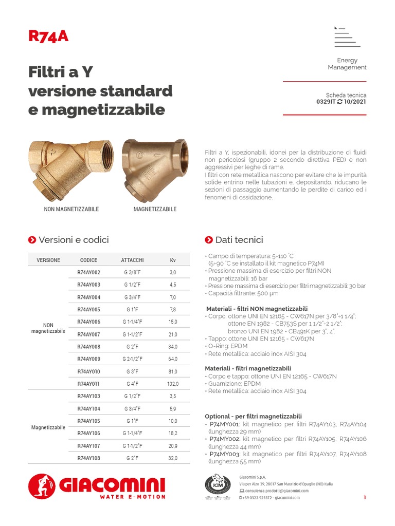 Scheda Tecnica Filtri A Y | PDF