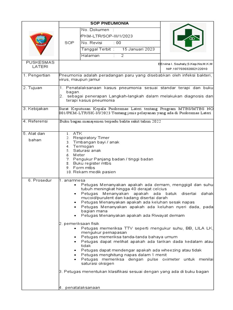 Sop Pneumonia | PDF