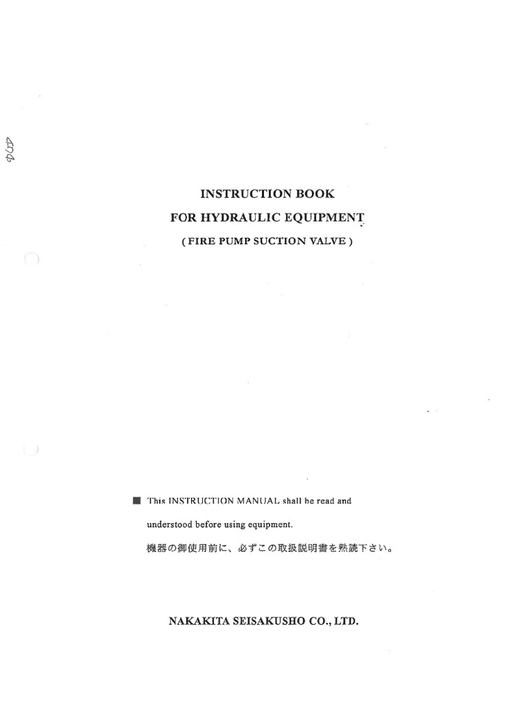 Instruction Book For Hydraulic Equipment - Fire Pump Suction | PDF