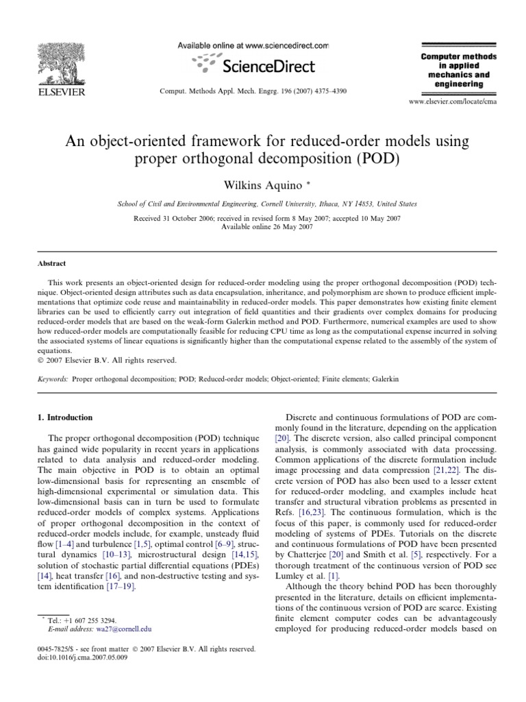 2007 Aquino An Object Oriented Framework For Reduced Order Models Using Proper Orthogonal