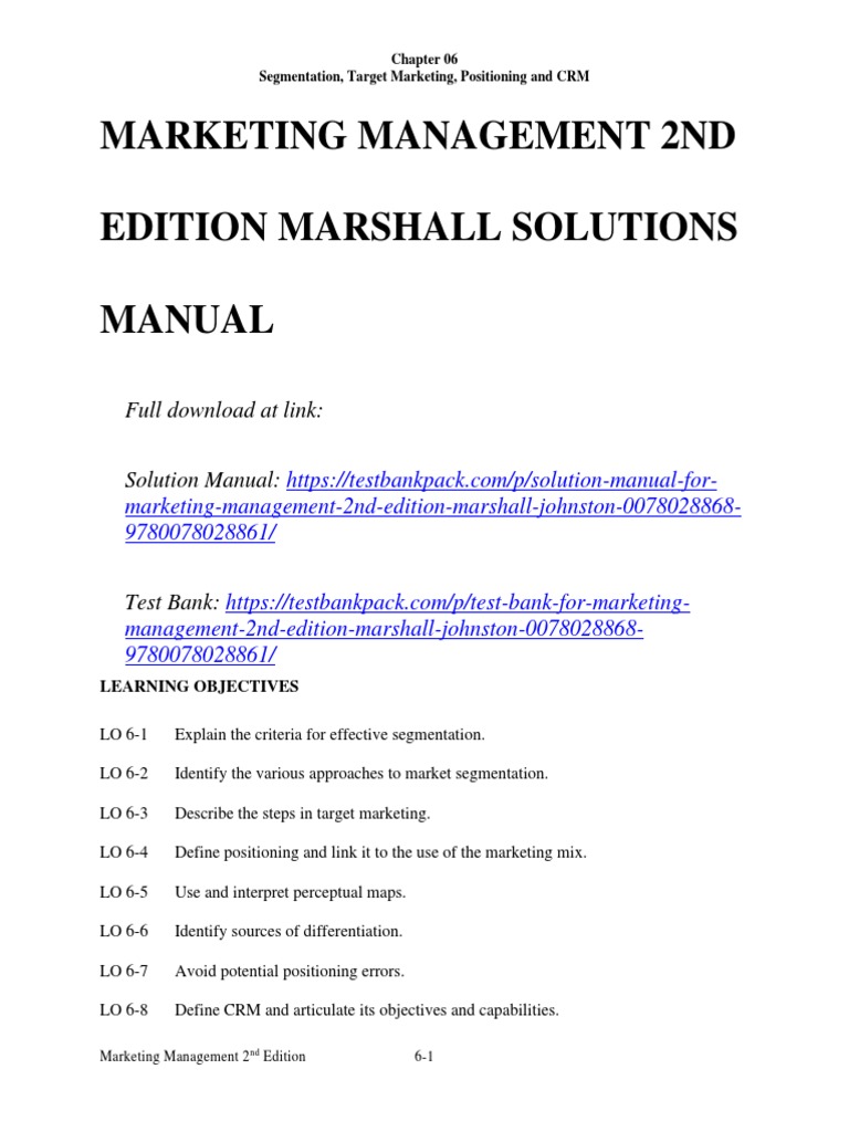 Marketing Management 2nd Edition Marshall Solutions Manual Download | PDF
