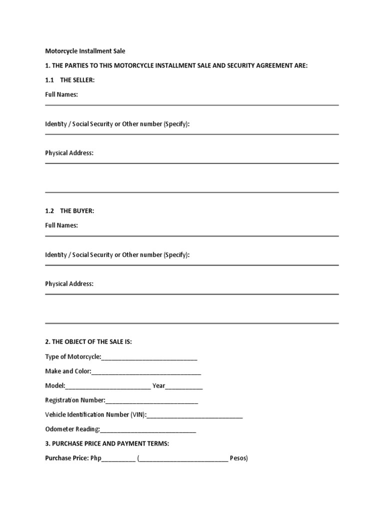 Motorcycle Installment Sale Agreement | PDF | Interest | Sales