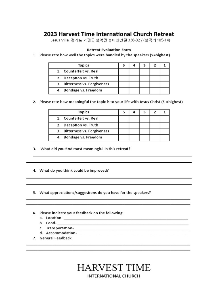 Retreat Evaluation Form | PDF