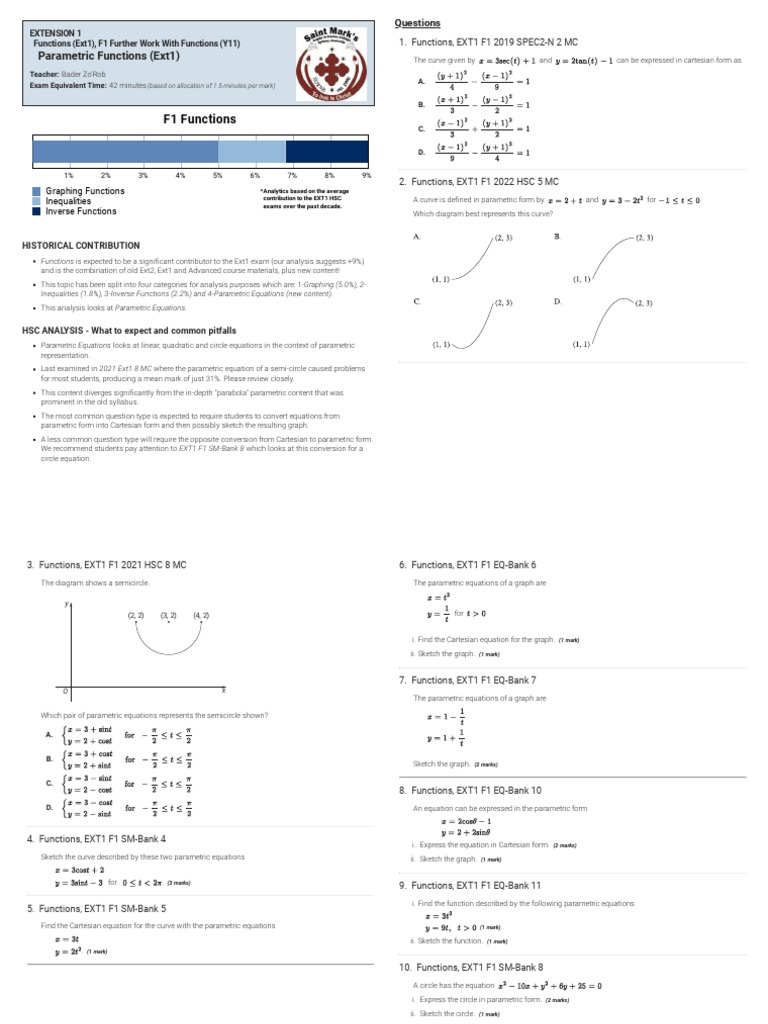 Parametric Functions Ext1 (3U) HSC | PDF | Equations | Function (Mathematics)