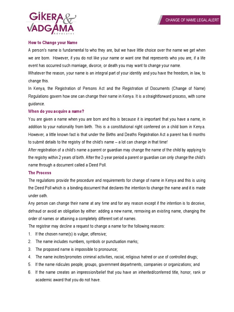 Legal Name Change Process in Kenya | PDF