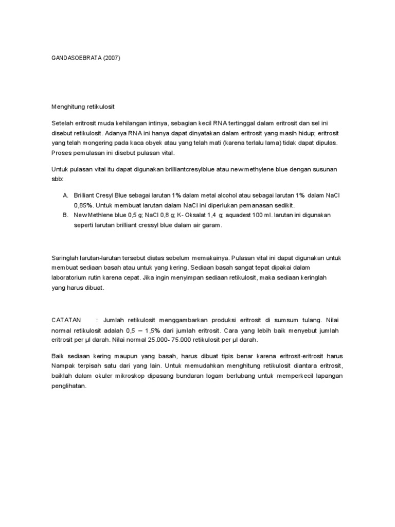 Cara Menghitung Retikulosit dalam Darah | PDF | Memasak, Makanan ...