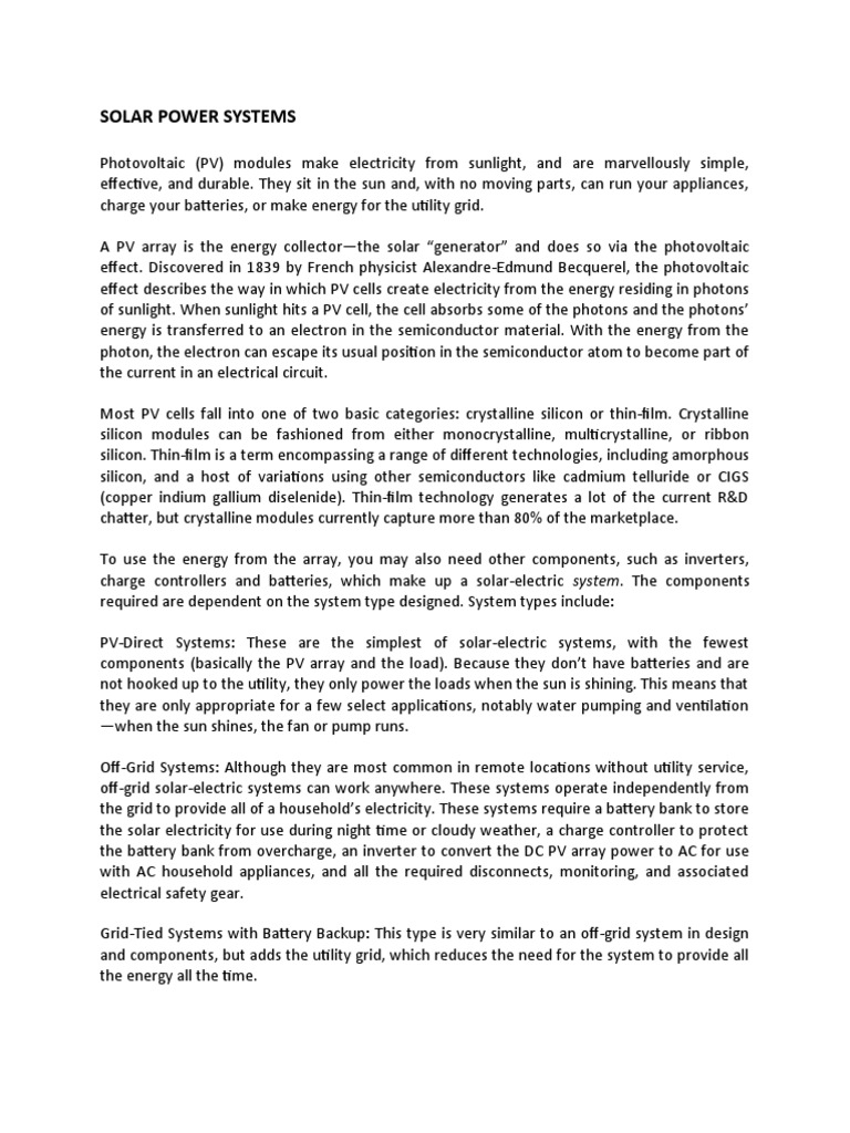 Solar Systems Pdf Solar Power Photovoltaics