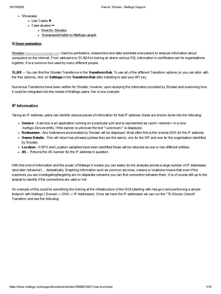 How To Shodan Maltego Support | PDF | Domain Name System | Cyberspace