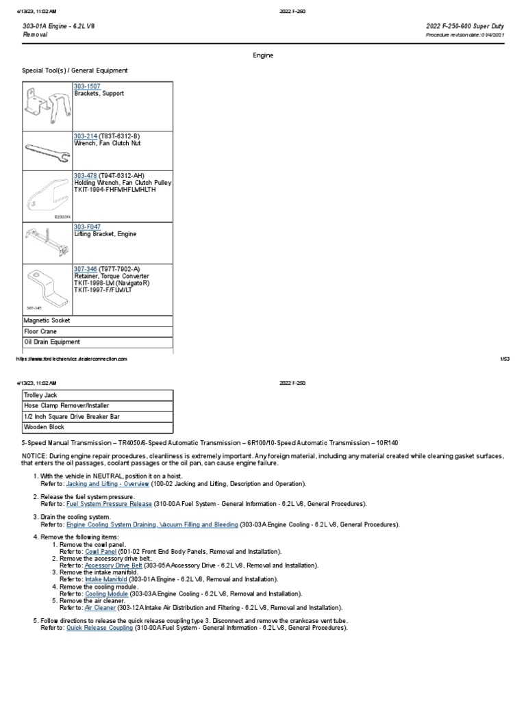 2022 F-250 Engine Removal | PDF