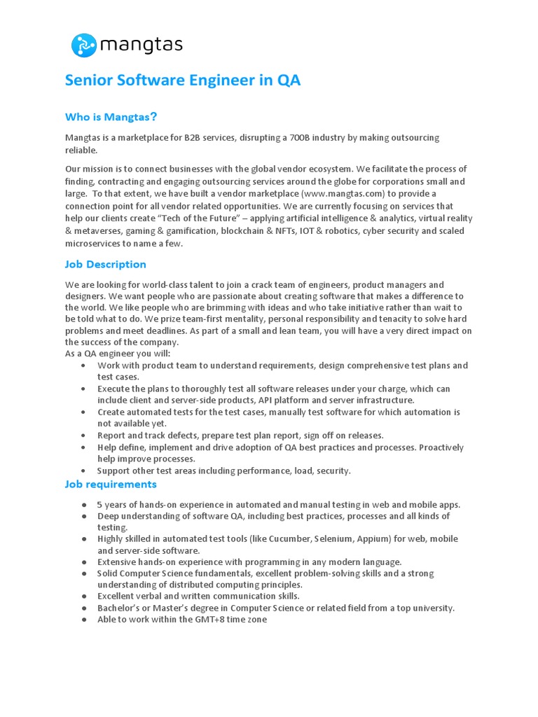 Mangtas JD - QA | PDF | Software | Outsourcing