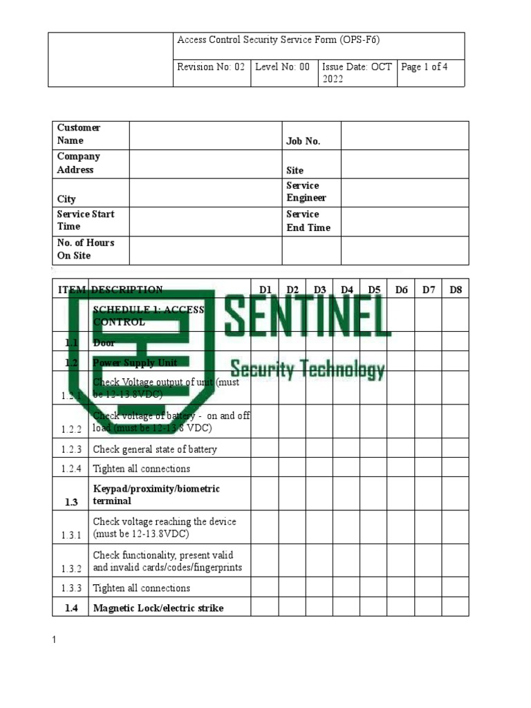 Access Control Security Service Form OPS-F6 (Final) | PDF