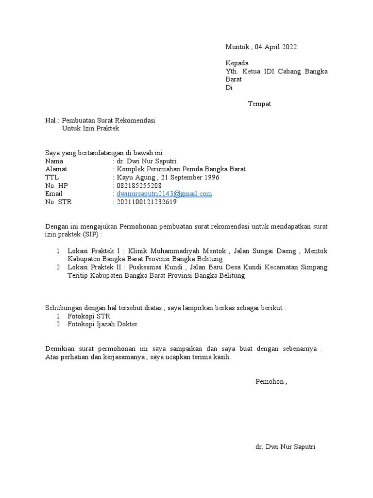 Surat Permohonan Sip Idi Cabang | PDF Surat Permohonan Sip Idi Cabang | PDF