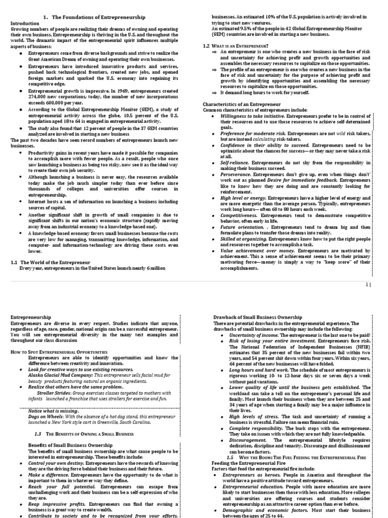 The Foundation of Entrepreneurship | PDF