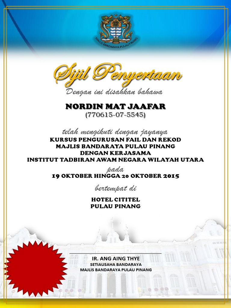 Template Sijil Kursus Fail Dan Rekod | PDF