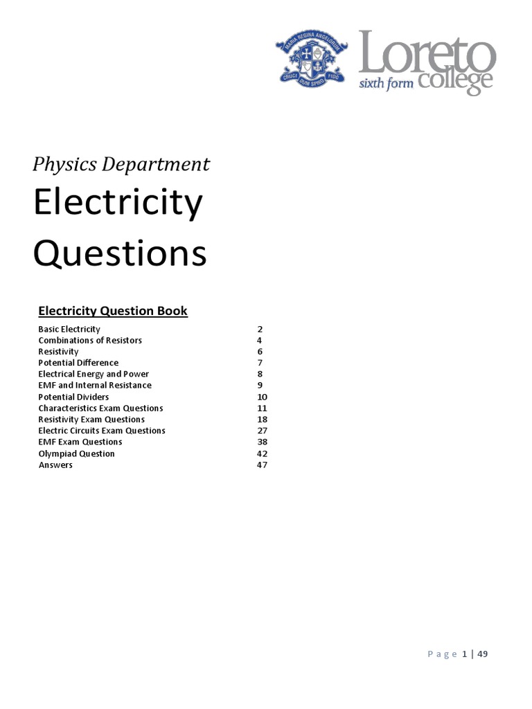 Electricity Question Booklet | PDF