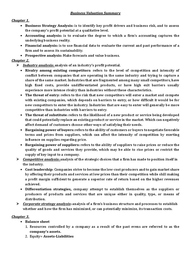 Business Valuation Summary | PDF