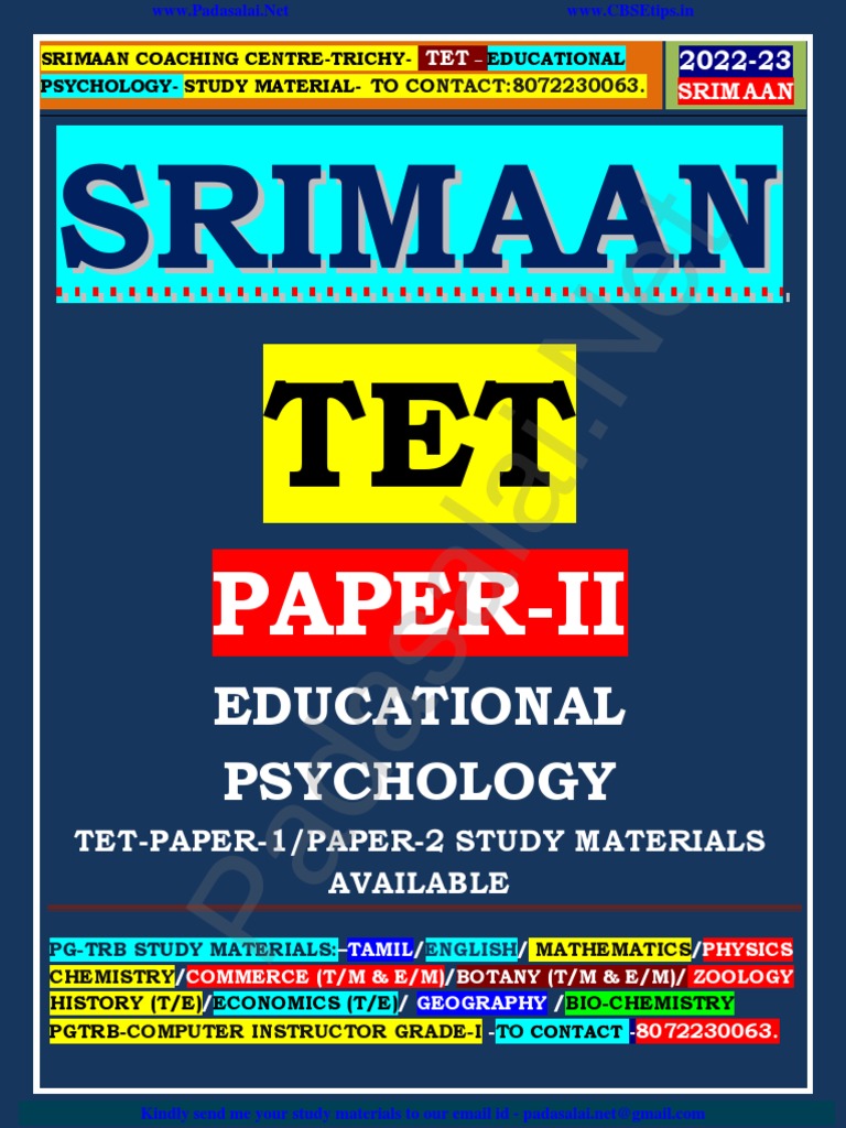 TET Paper 2 Educational Psychology Study Material PDF Download | PDF ...