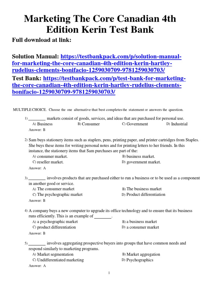 Marketing The Core Canadian 4th Edition Kerin Test Bank Download | PDF ... Marketing The Core Canadian 4th Edition Kerin Test Bank Download | PDF ...