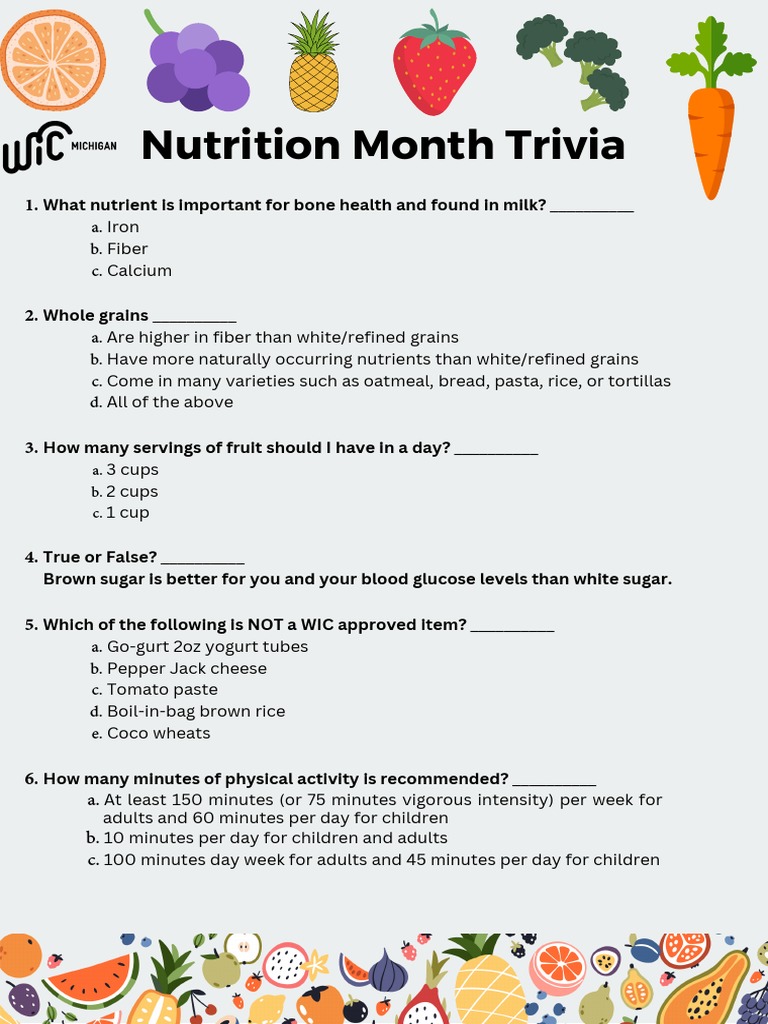 Nutrition Month Trivia | PDF | Wic | Whole Grain