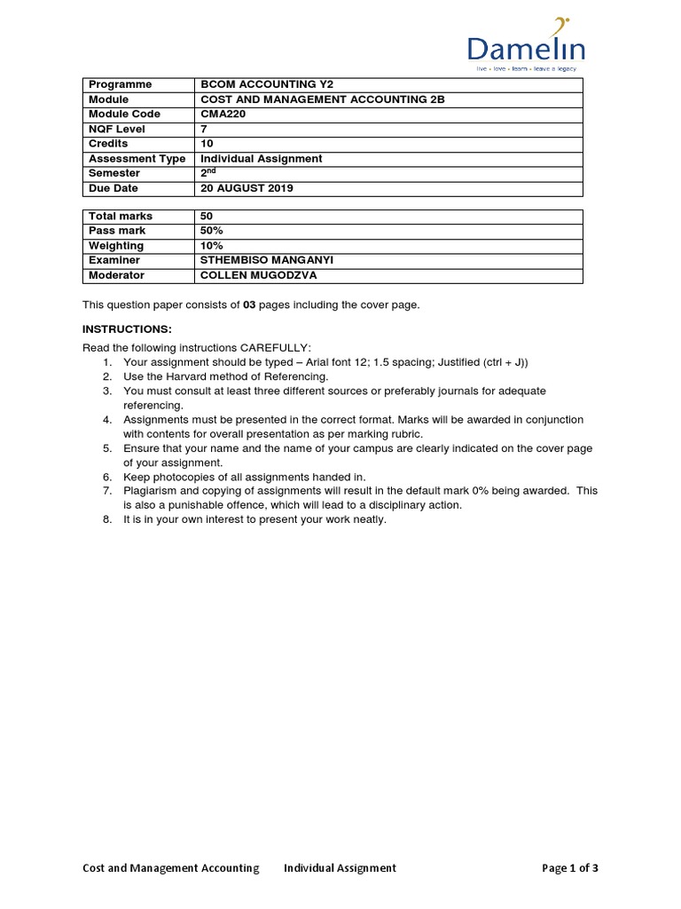 Cost and Management Accounting Individual Assignment | PDF | Factory | Management Accounting