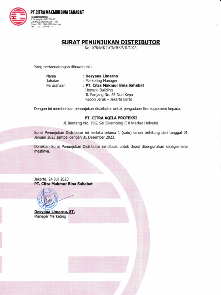 Surat Penunjuk Distributor | PDF