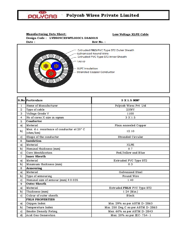 1.5sqmm X 3C Arm Datasheet | PDF | Electrical Resistivity And ...