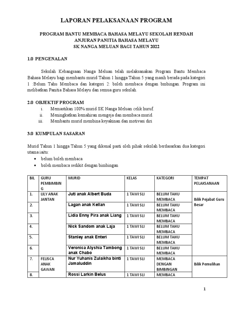 Laporan Program Bantu Membaca 2022 | PDF