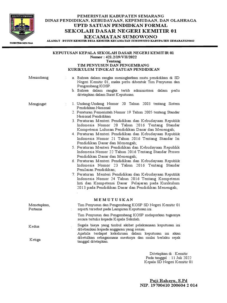 Surat Penyusunan KOSP | PDF