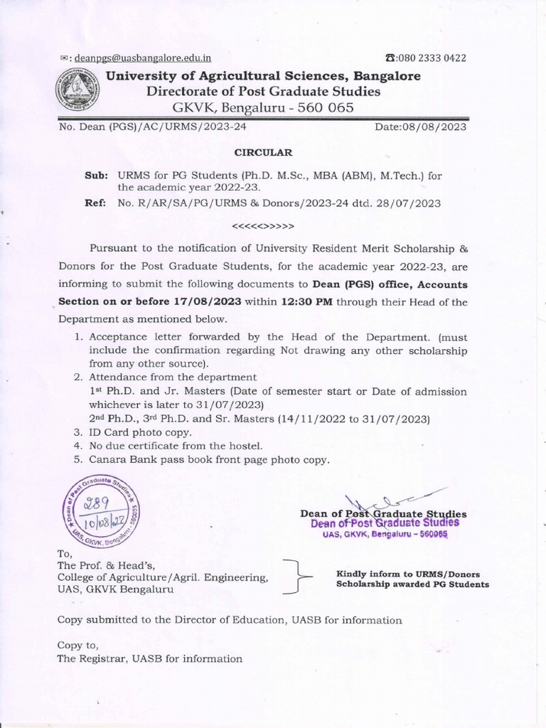 URMS Circular & Notification | PDF